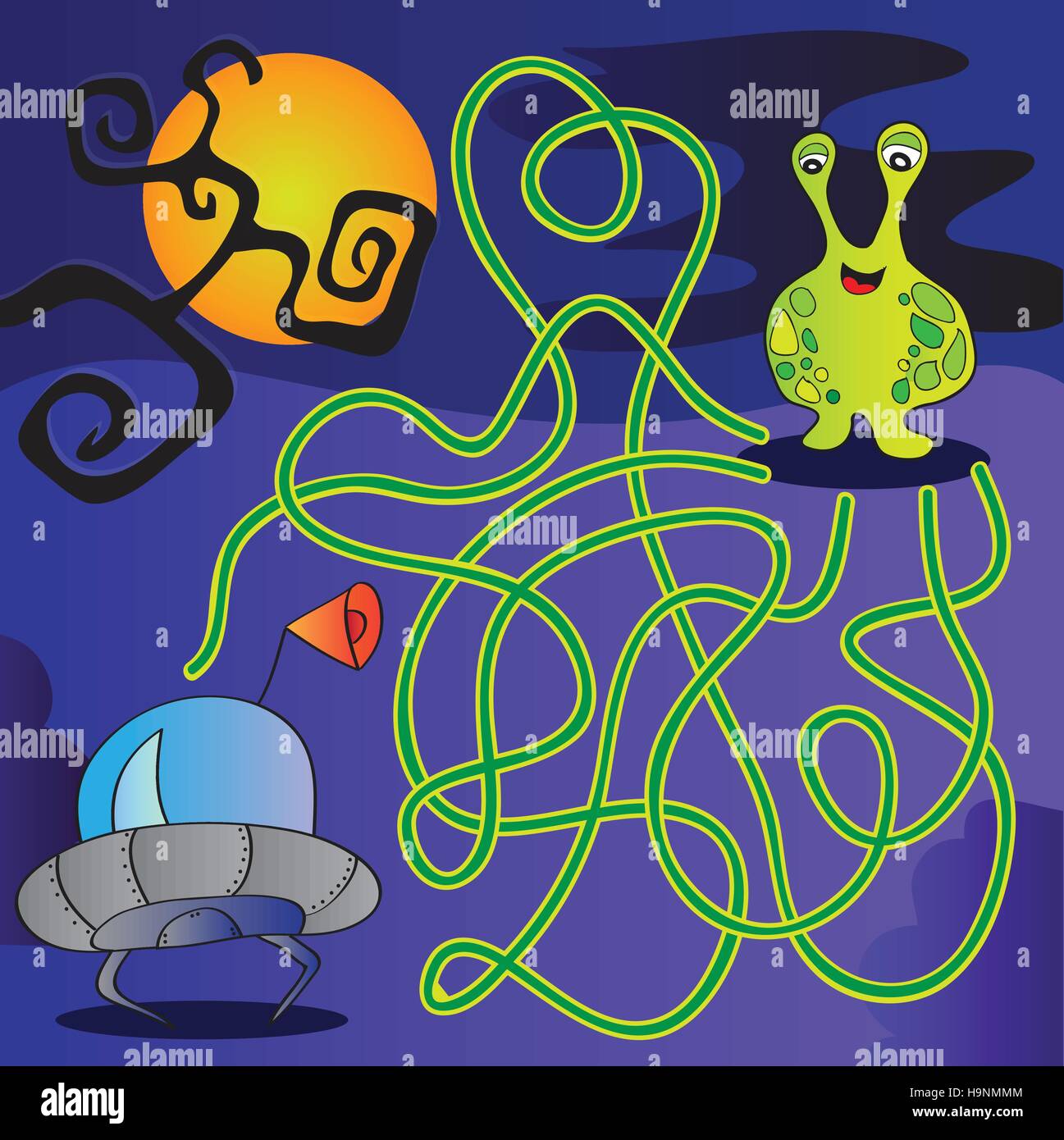 Funny UFO monster maze for kids - vector illustration Stock Vector ...