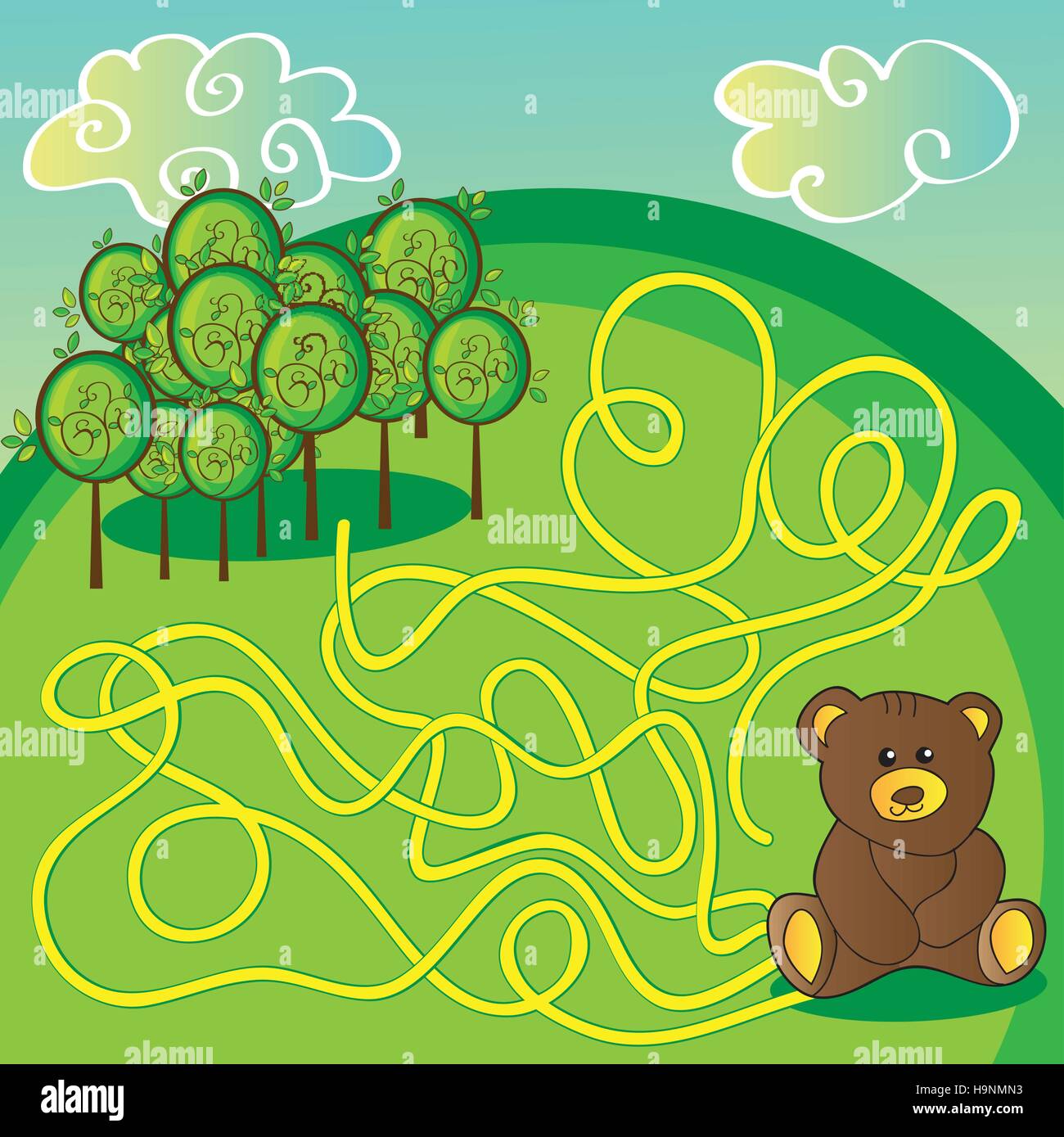 Maze game or activity page Help the bear to choose right way to forest ...