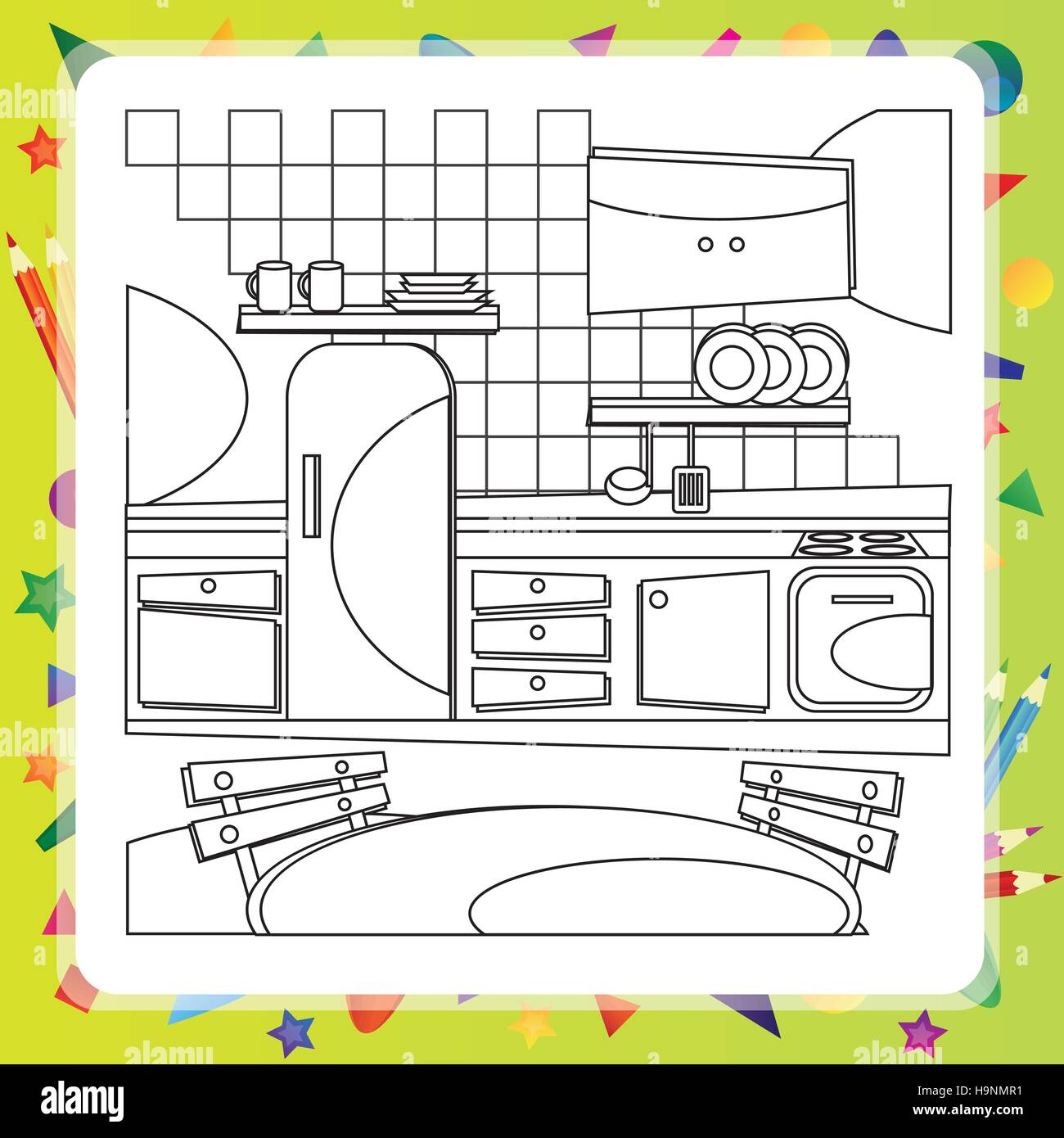 Coloring book with kitchen cartoons - vector illustration Stock Vector ...