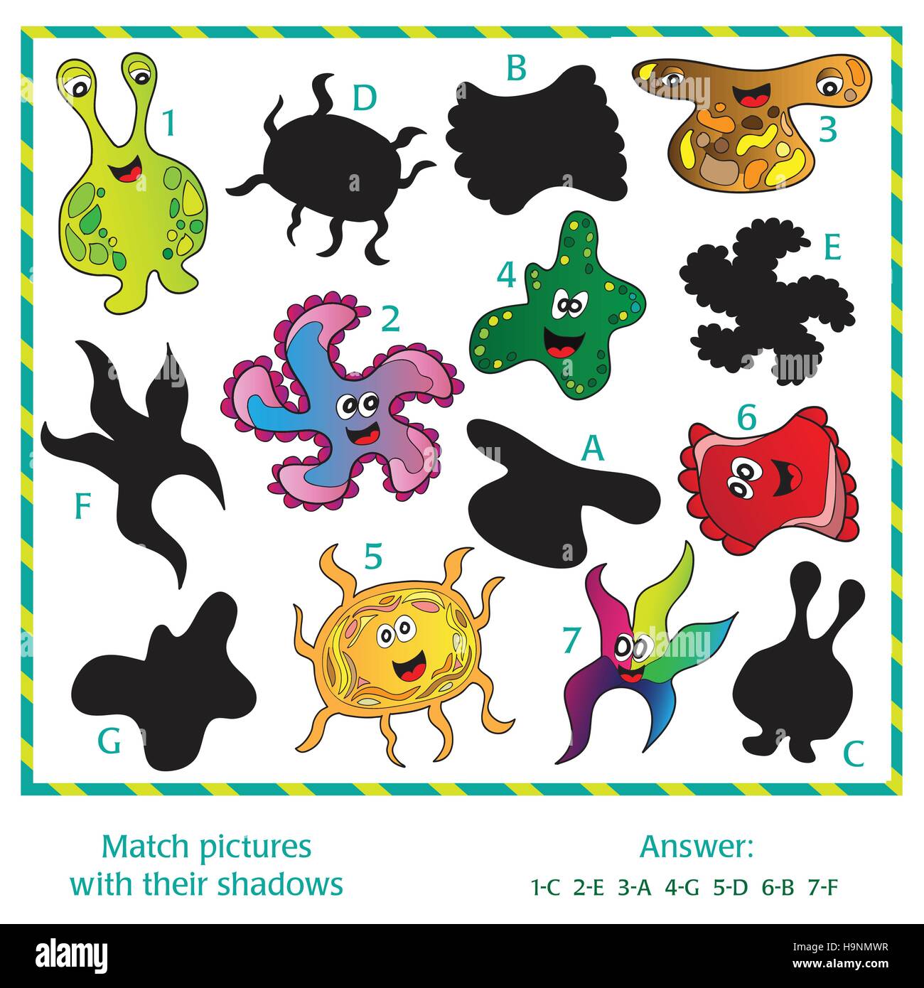 Visual puzzle - Match the pictures to their shadows. Answer included ...