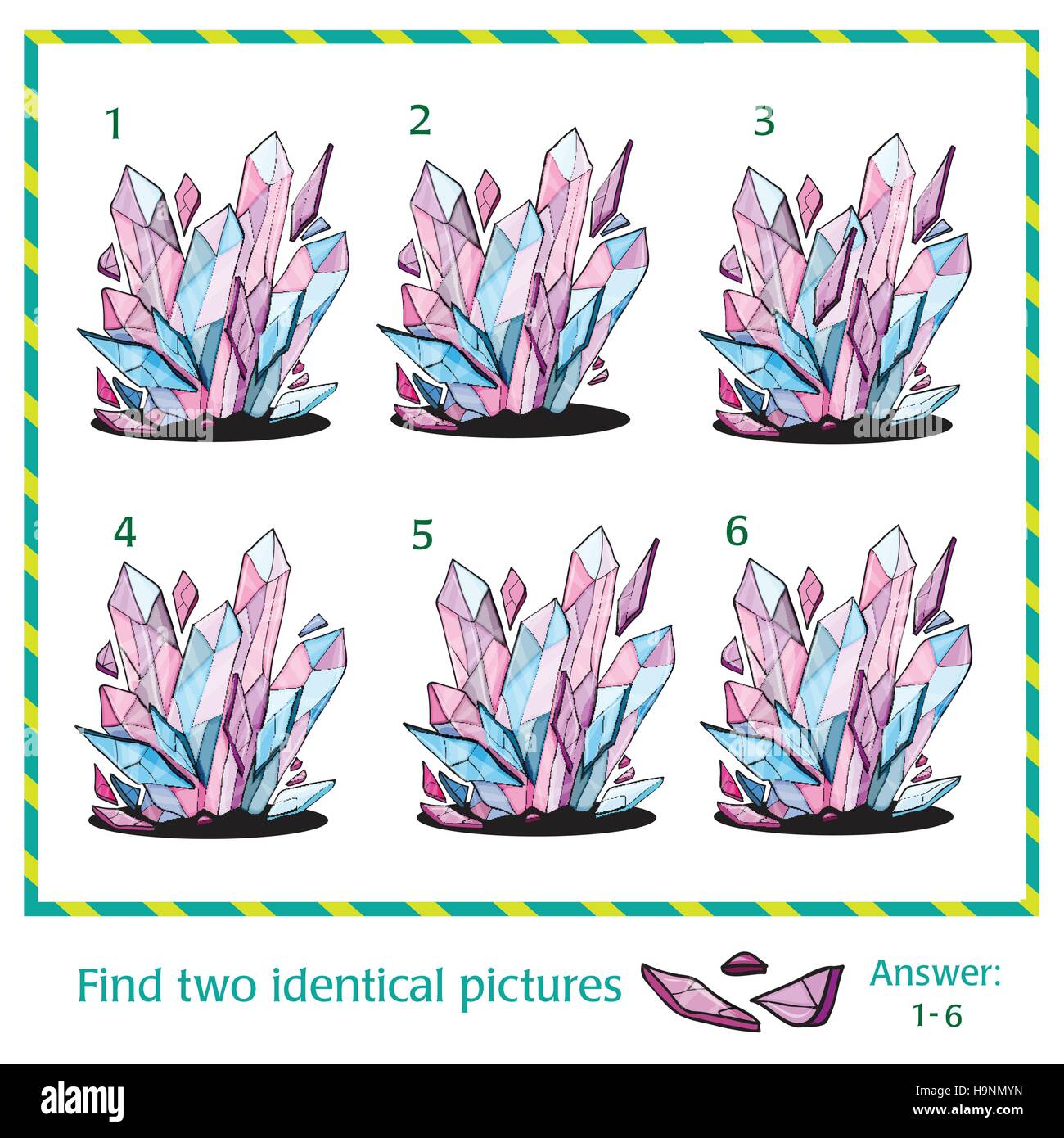 Visual puzzle - Find two identical images of crystal - Answer included ...