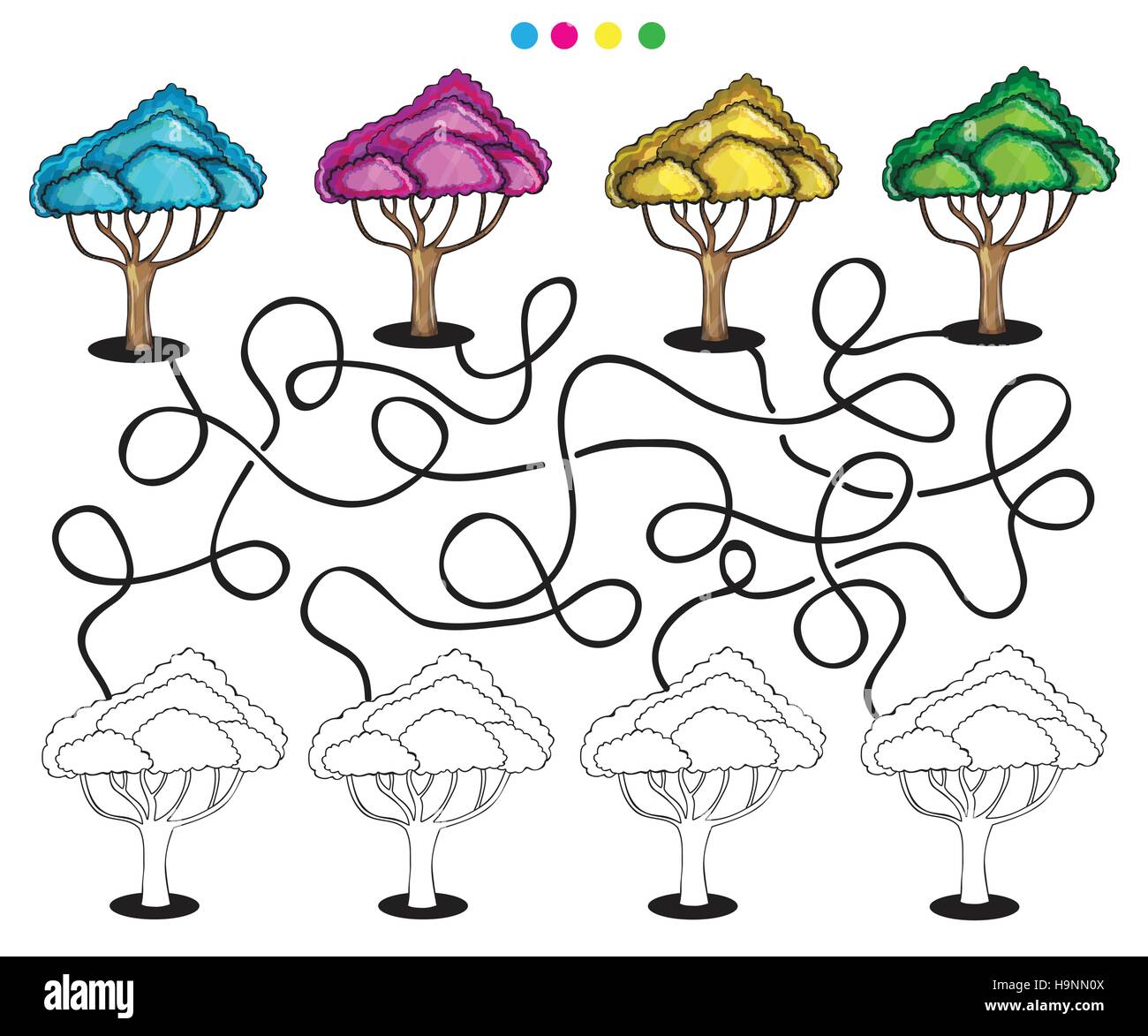 Visual puzzle and coloring page with trees Stock Vector Image & Art - Alamy