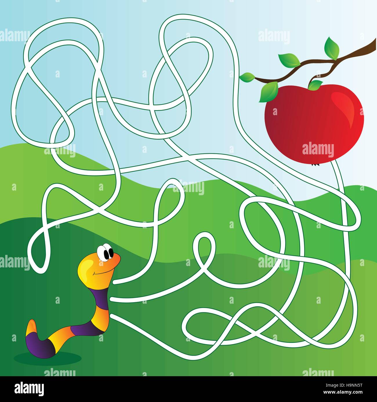 Vector Maze, Labyrinth education Game for Children with apple and worm ...