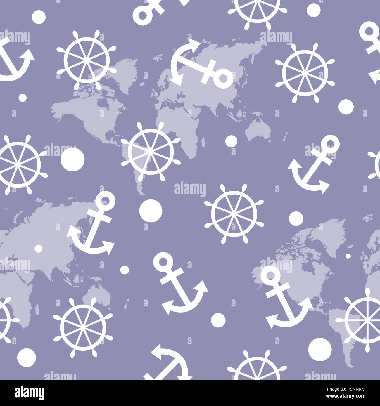 Seamless nautical pattern with white anchors and ship wheels - vector ...