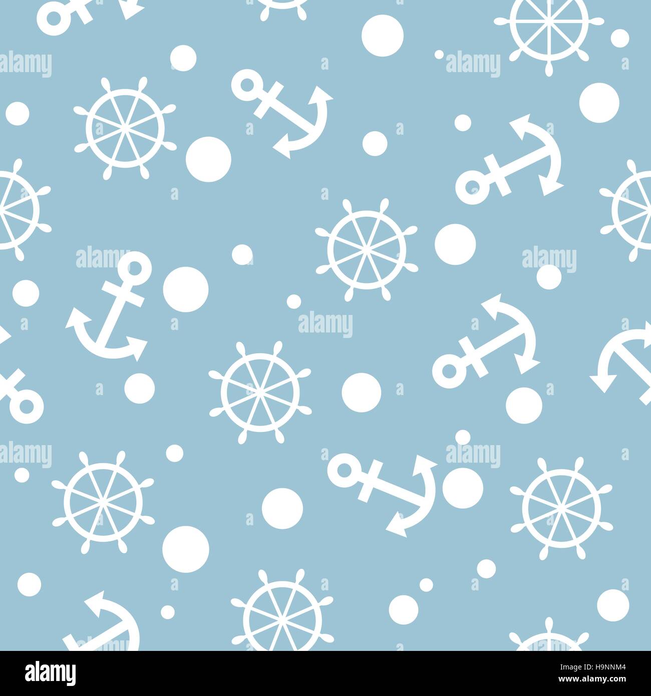 Seamless nautical pattern with white anchors and ship wheels - vector ...