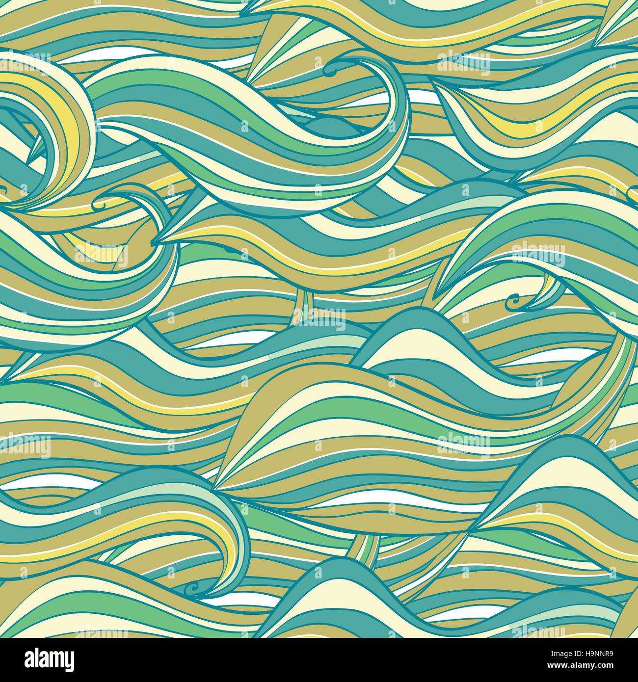 Seamless wave hand-drawn pattern, waves background Stock Vector Image ...