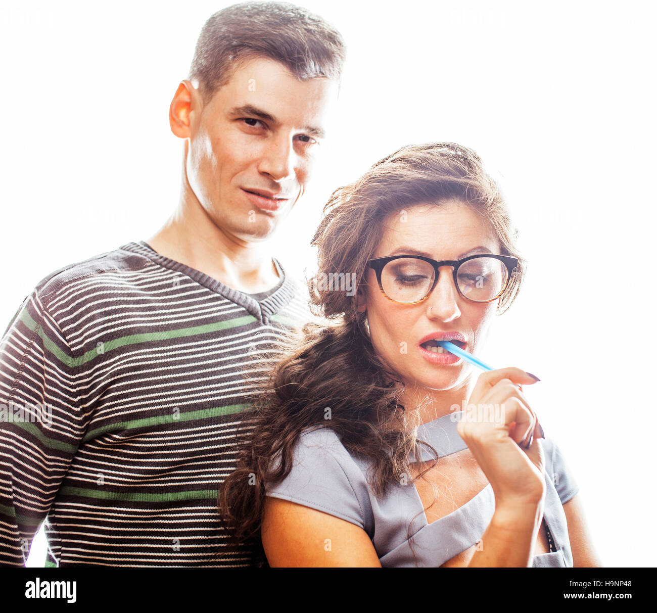 Love Affair At Work Young Pretty Couple Man And Woman Together