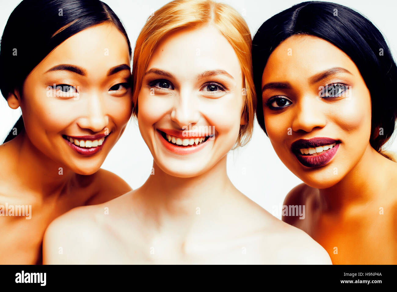 three different nation woman: asian, african-american, caucasian ...