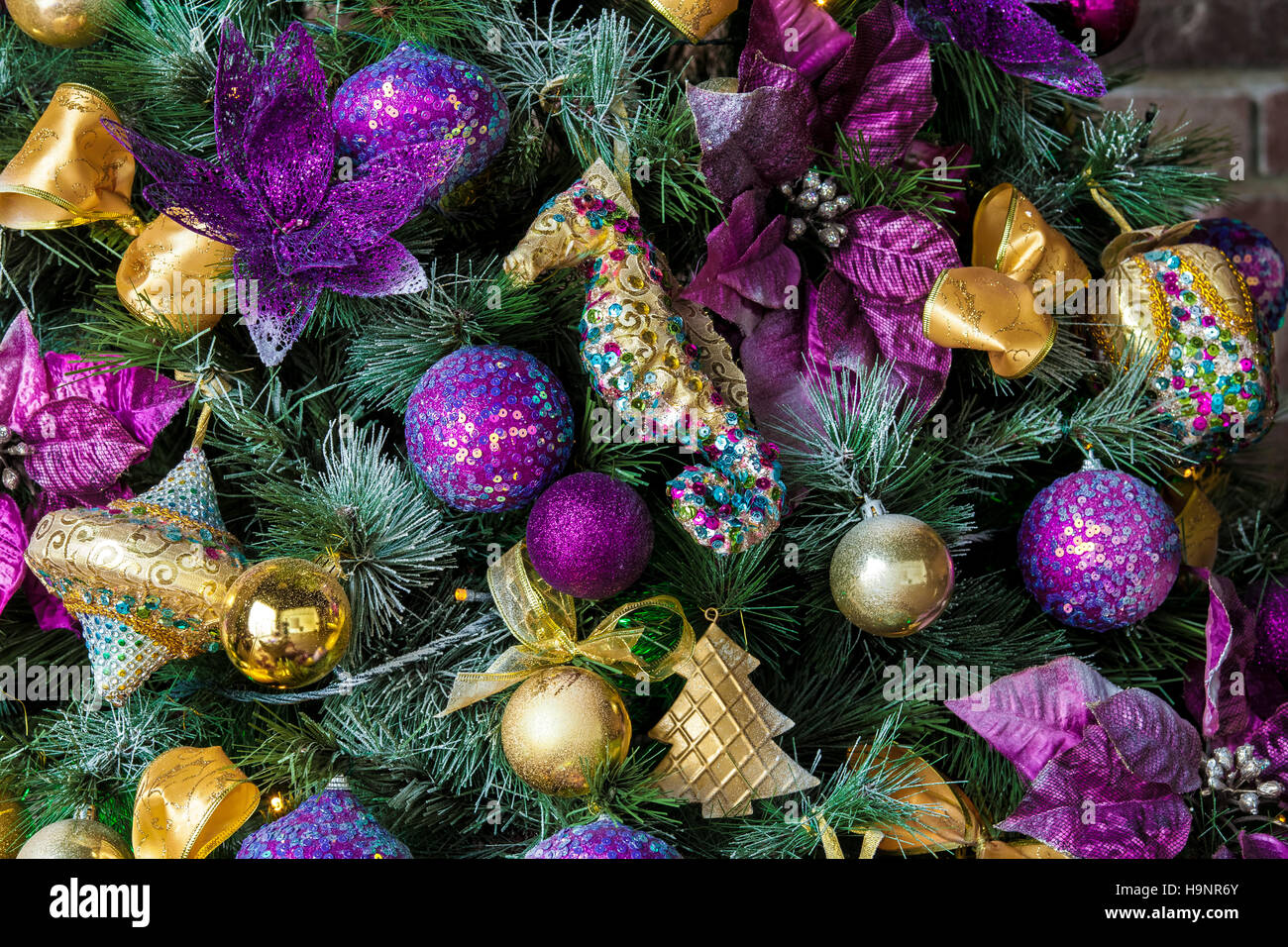 Green New Year tree decorated Stock Photo - Alamy