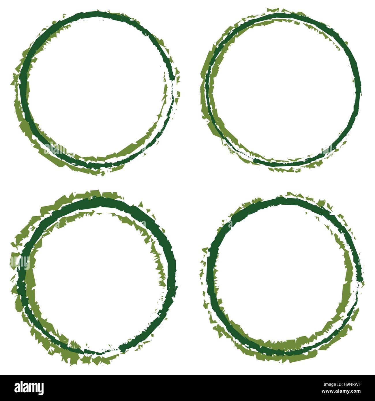 Grungy, textured circles with 4 line width. Stained smudge, smear ...