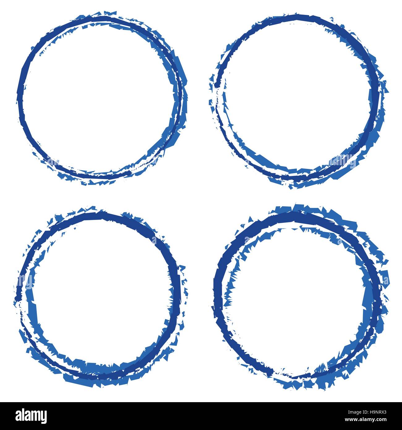 Grungy, textured circles with 4 line width. Stained smudge, smear ...