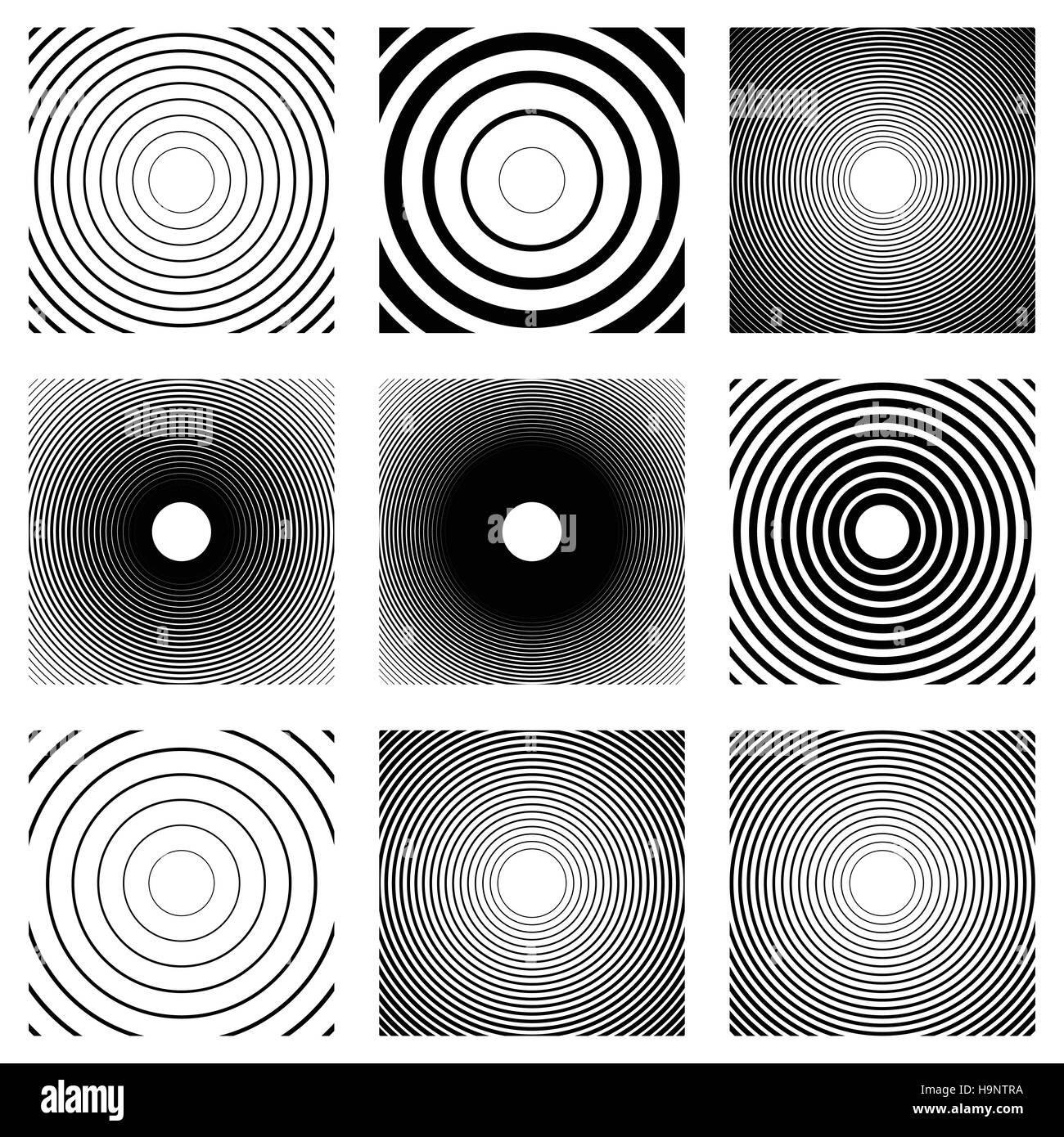 Concentric circles, radial lines pattern(s). Monochrome abstract ...