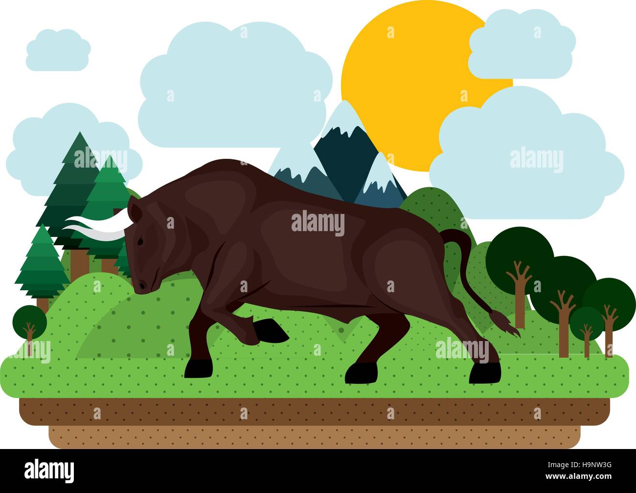 Isolated bull animal and landscape design Stock Vector Image & Art - Alamy
