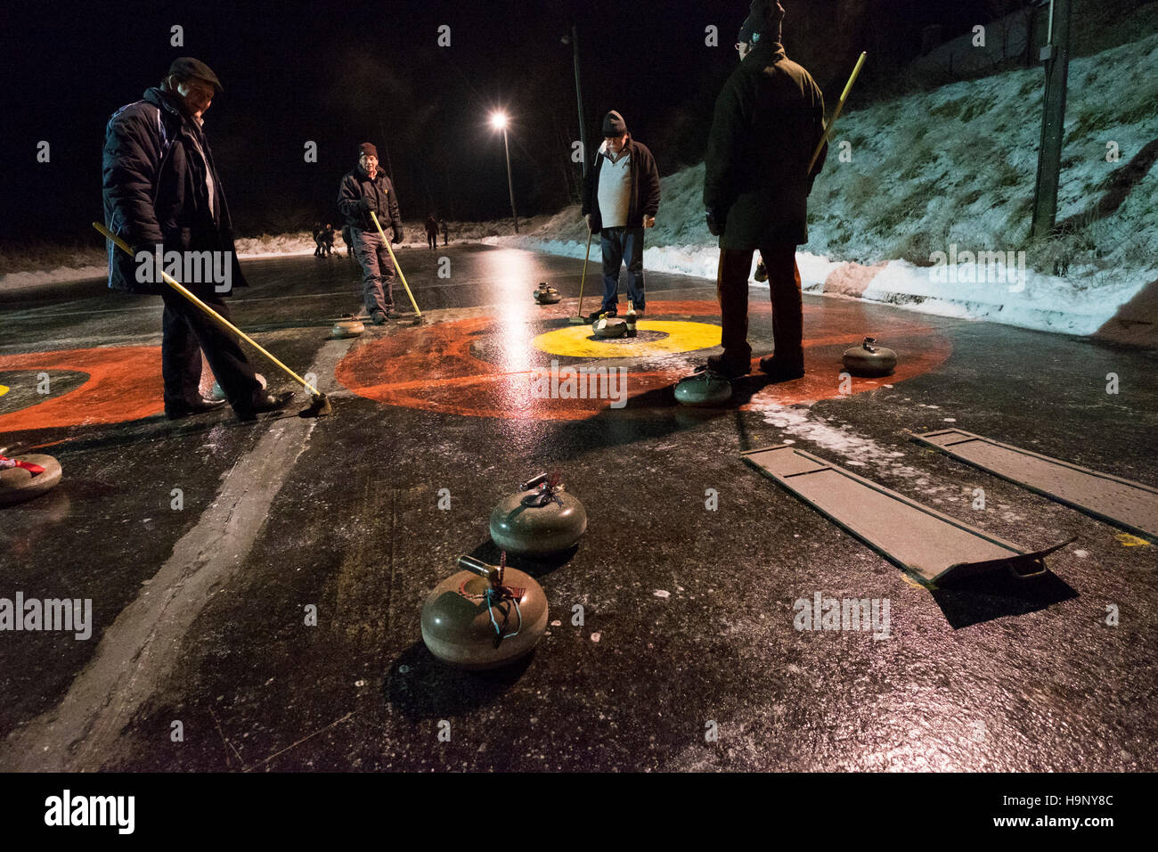 Outdoor curling at Muir of Ord Scottish Highlands Stock Photo - Alamy
