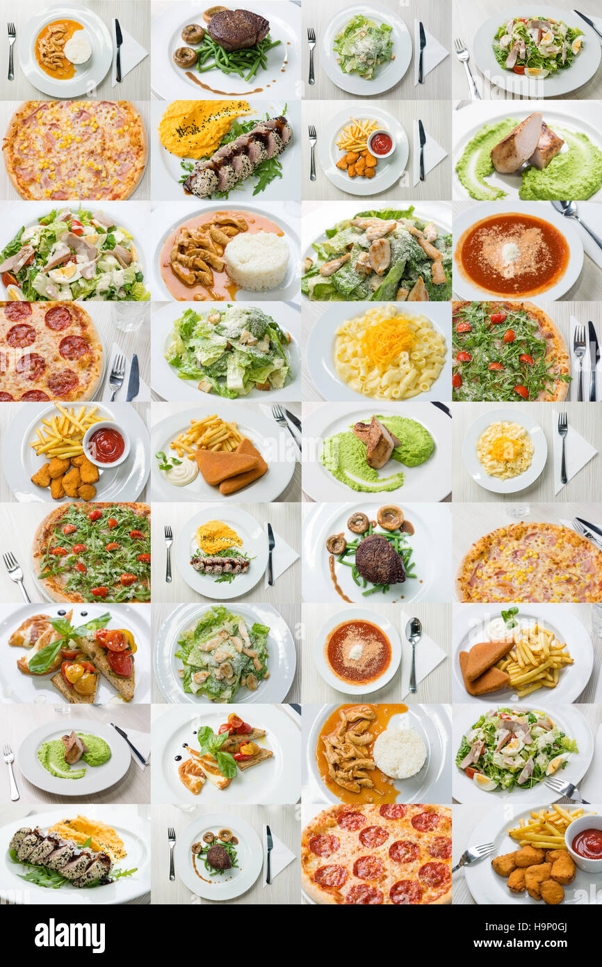 Collage of variety food and dishes served in restaurant Stock Photo - Alamy