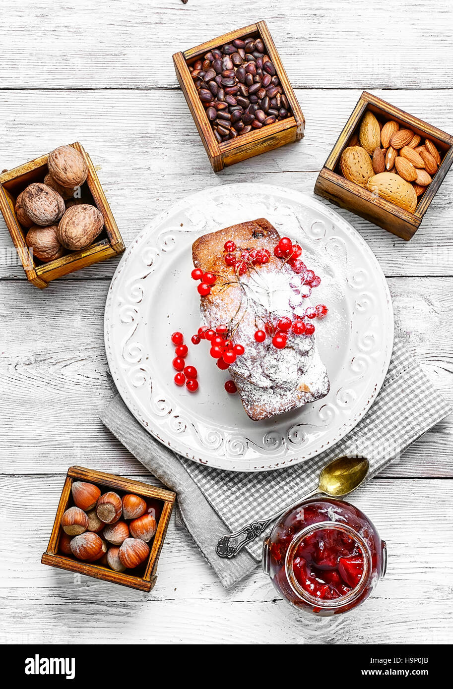 Homemade cakes with fruit quince jam tea Stock Photo - Alamy