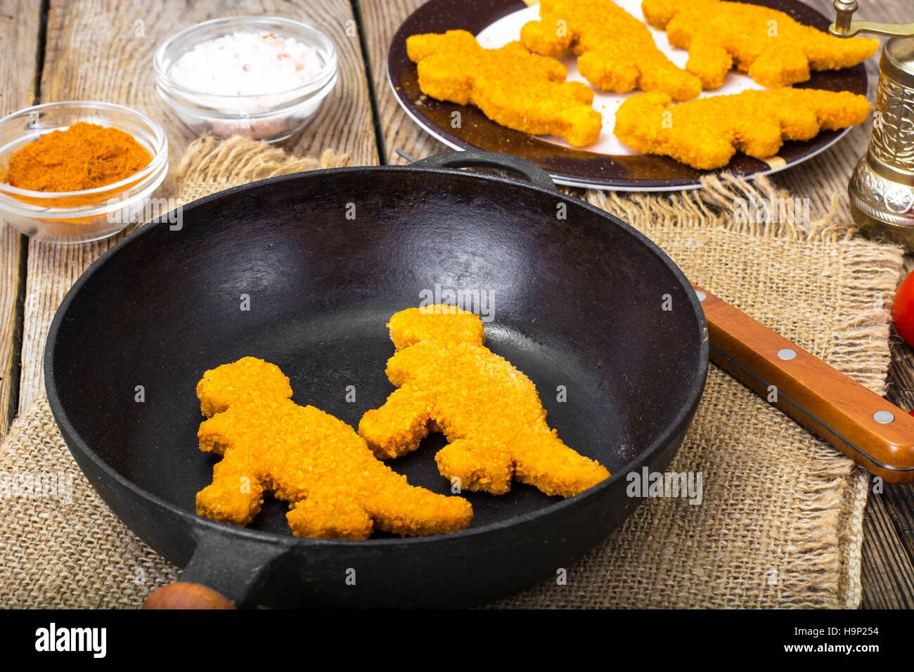 Fish nuggets for kids Dinosaurs. Studio Photo Stock Photo - Alamy