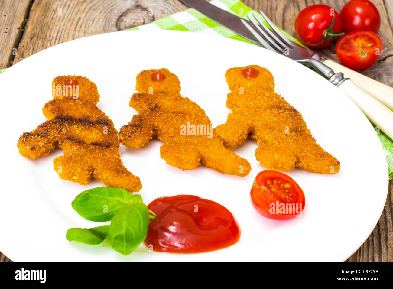 Fish nuggets for kids Dinosaurs. Studio Photo Stock Photo - Alamy
