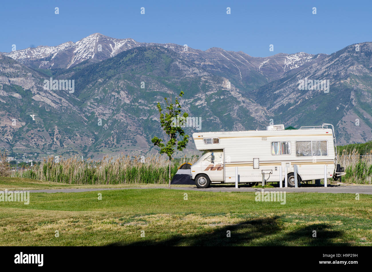 Motorhome camper camping at Utah Lake State Park, Provo, Utah, USA ...