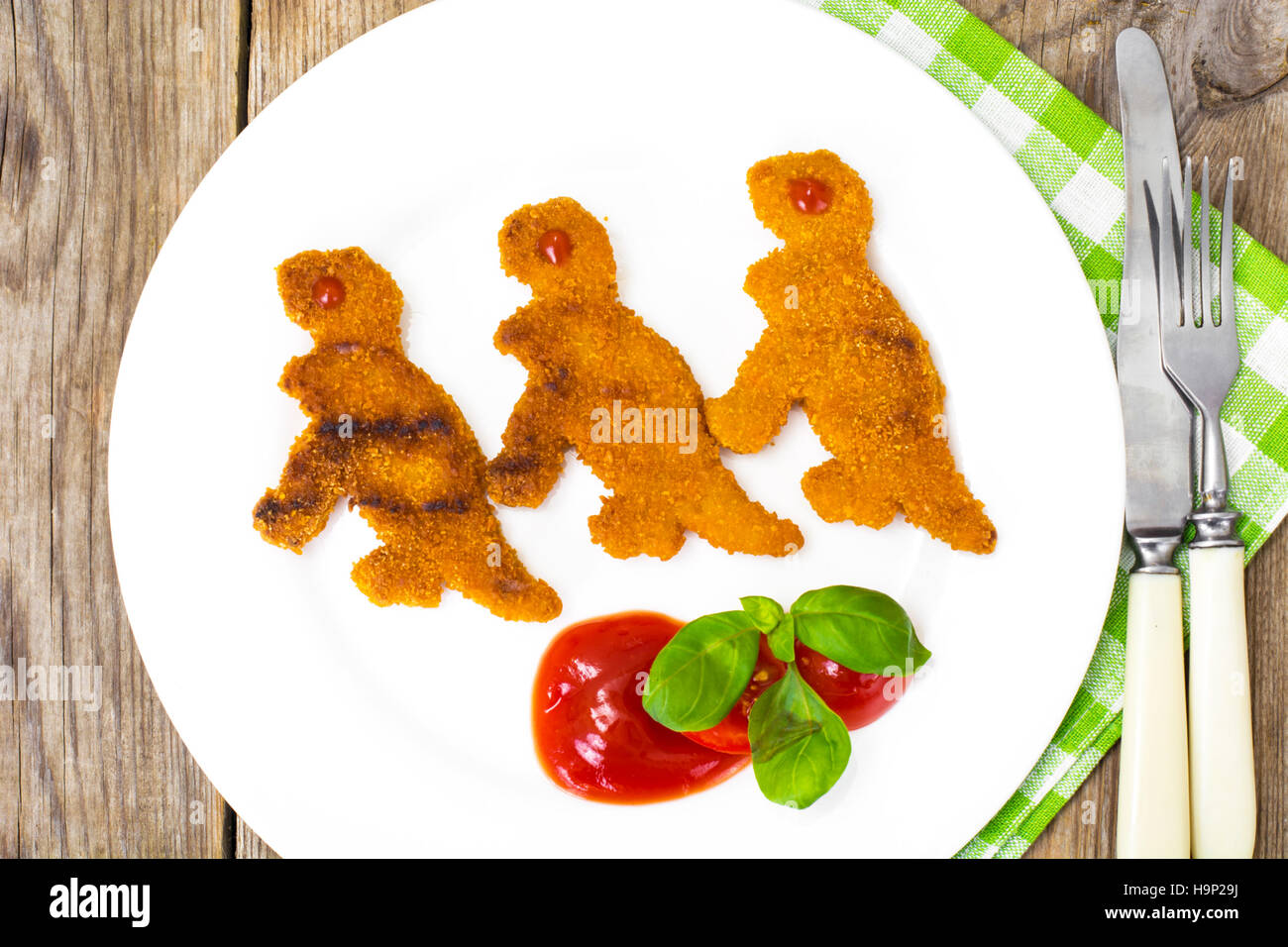 Fish nuggets for kids Dinosaurs. Studio Photo Stock Photo - Alamy
