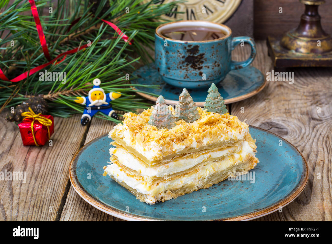 Napoleon cake for Christmas and New Year. Studio Photo Stock Photo - Alamy