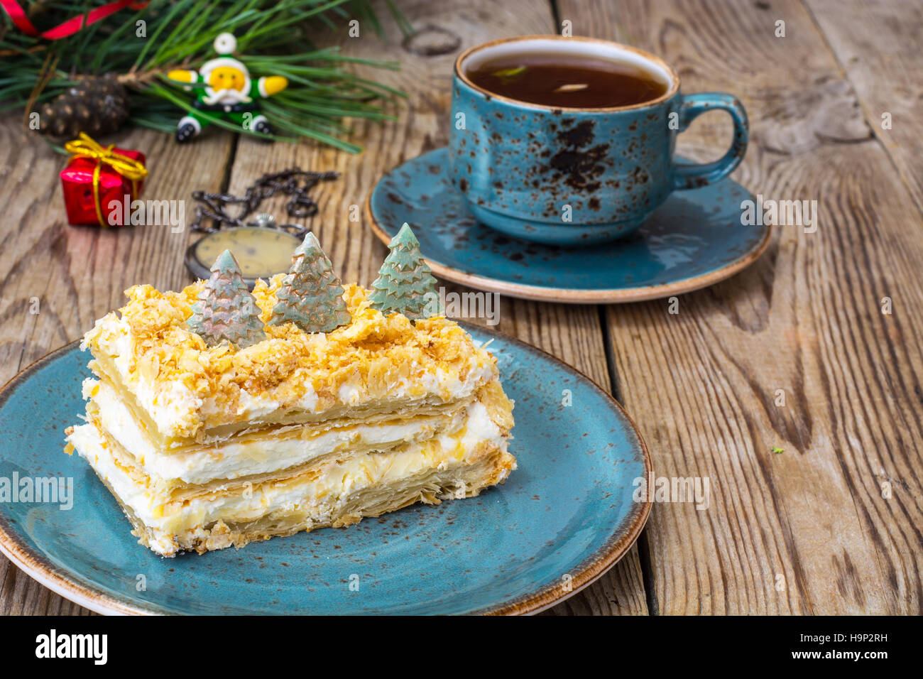 Napoleon cake for Christmas and New Year. Studio Photo Stock Photo - Alamy
