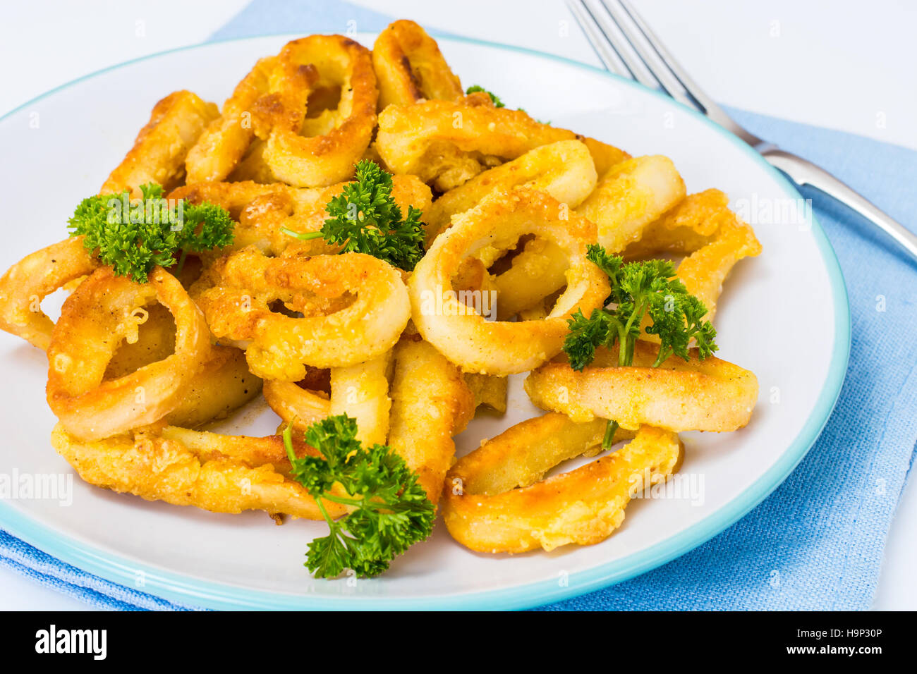 Fried squid rings in breadcrumbs. Studio Photo Stock Photo - Alamy