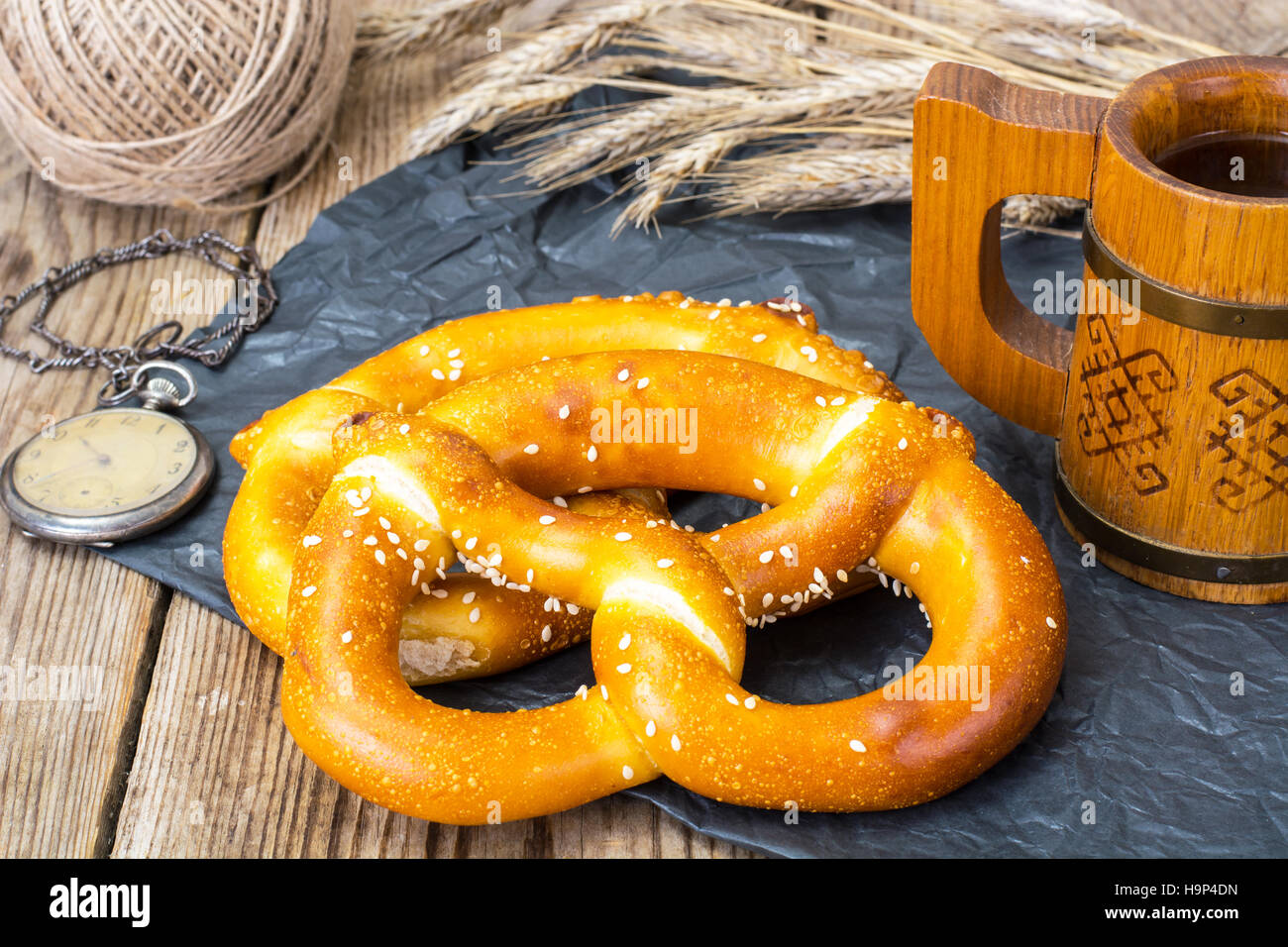 Homemade soft pretzels with sesame seeds and sea salt Stock Photo - Alamy