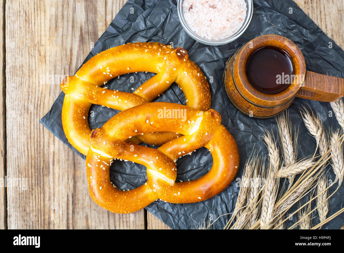Homemade soft pretzels with sesame seeds and sea salt. Studio Photo ...