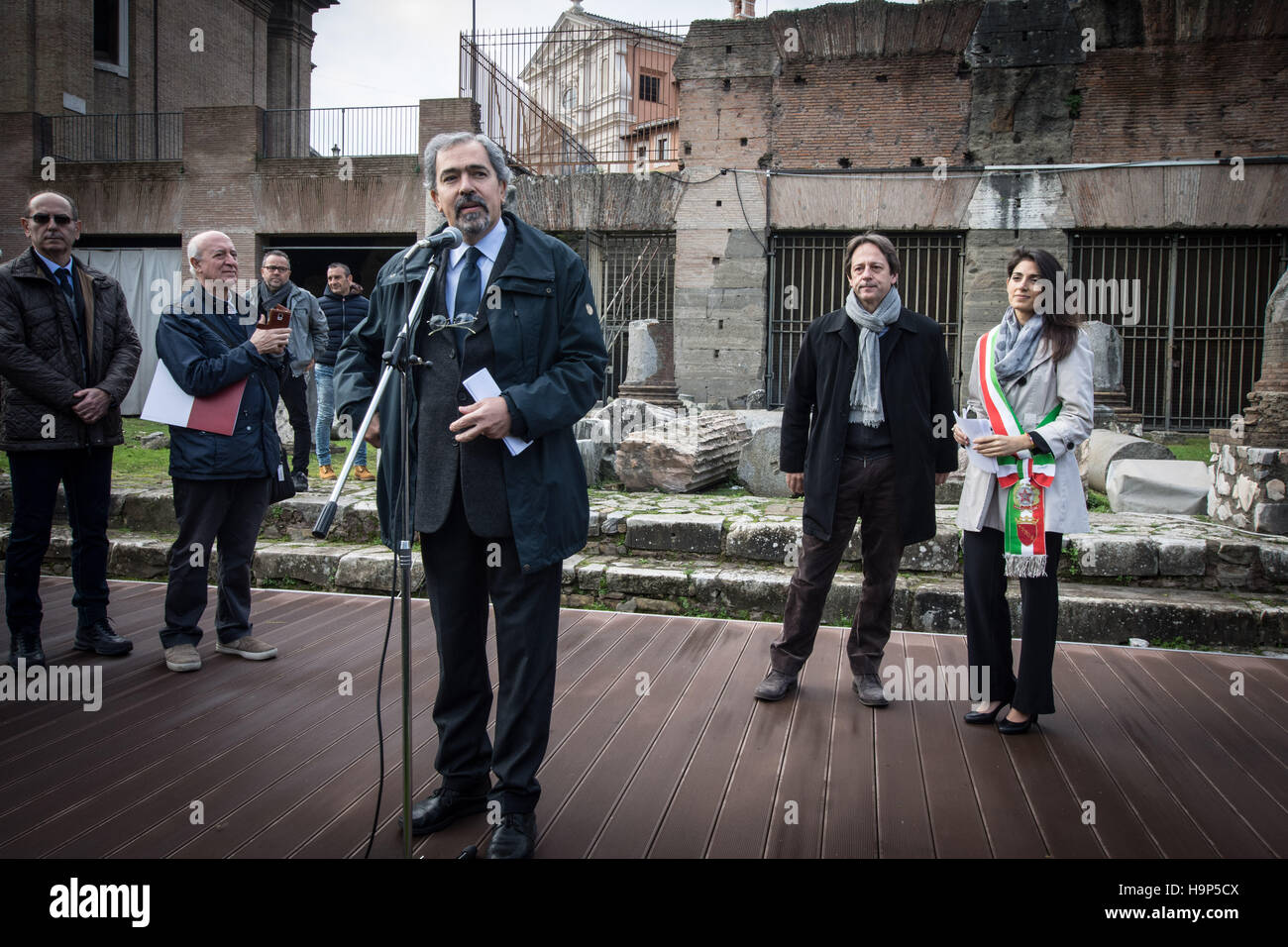 Luca Bergamo, Virginia Raggi, Claudio Parisi Presicce during the ...