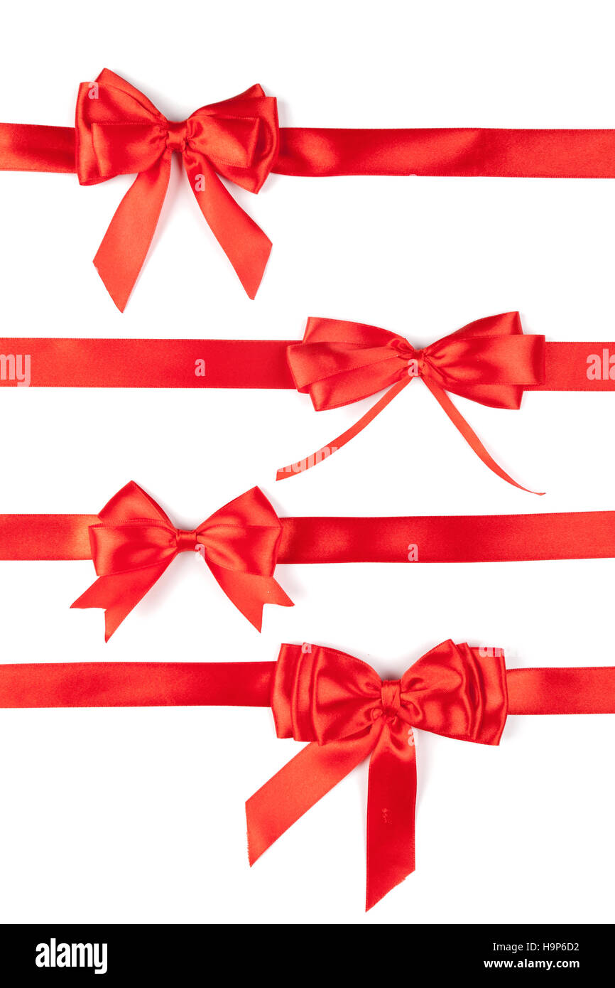 set of red ribbon satin bows isolated on white Stock Photo - Alamy