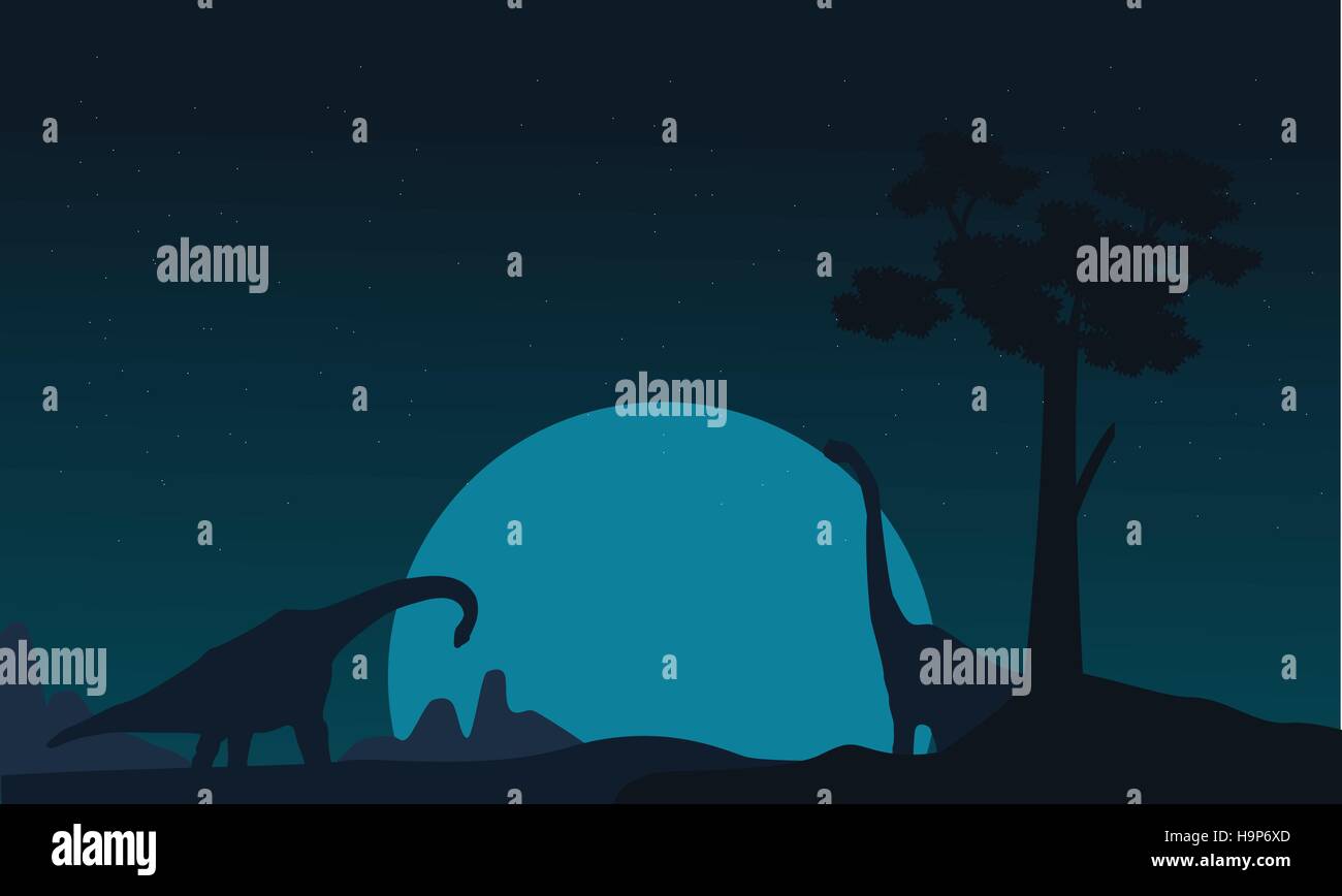 Silhouette of two brachiosaurus landscape Stock Vector Image & Art - Alamy