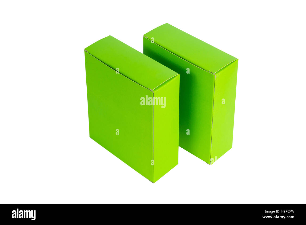 Two Green Box with lid open or green paper package box isolated on ...