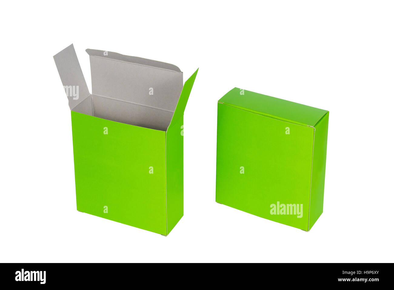 Two green Box with lid open or green paper package box isolated on ...