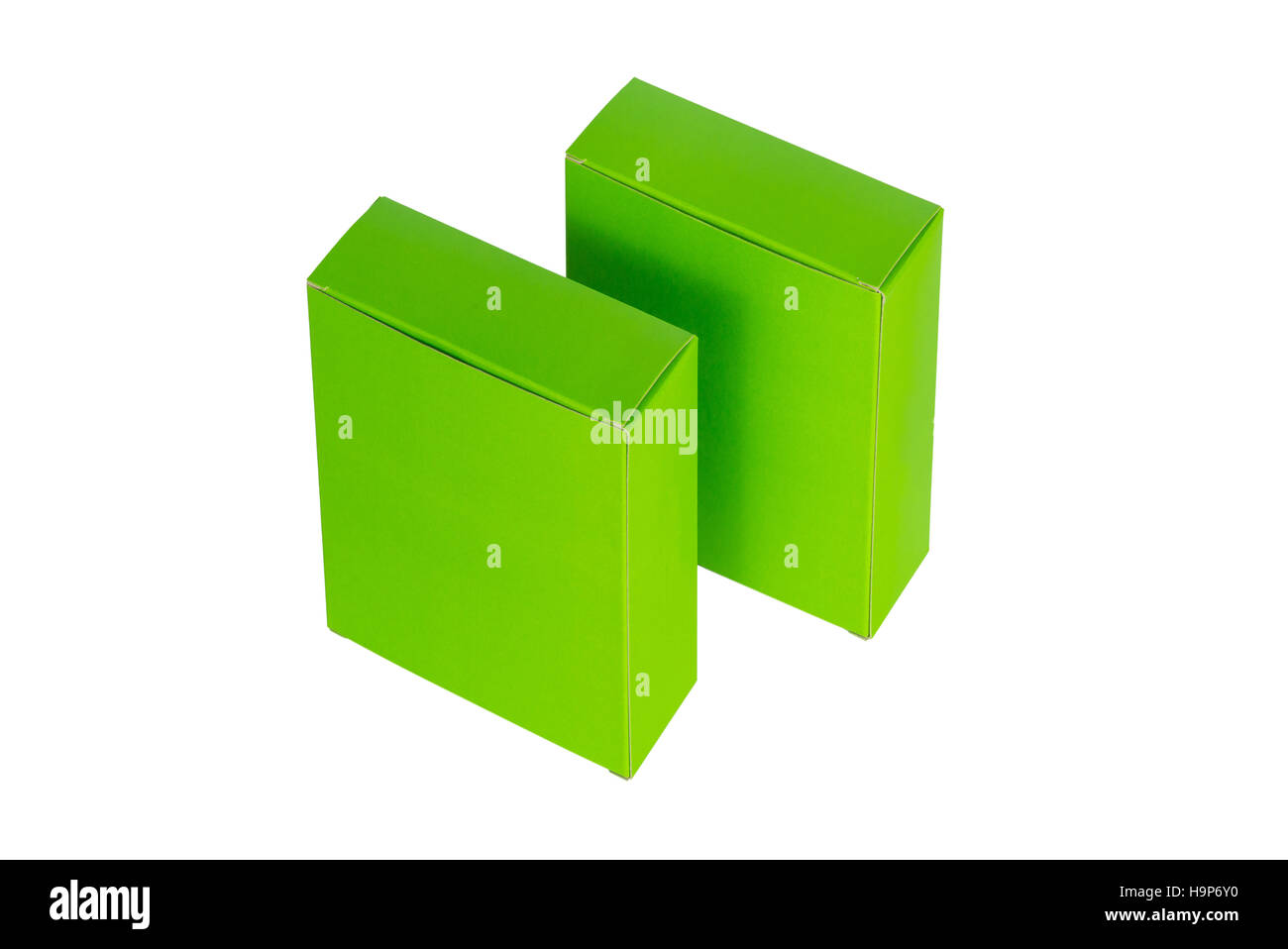 Two Green Box with lid open or green paper package box isolated on ...