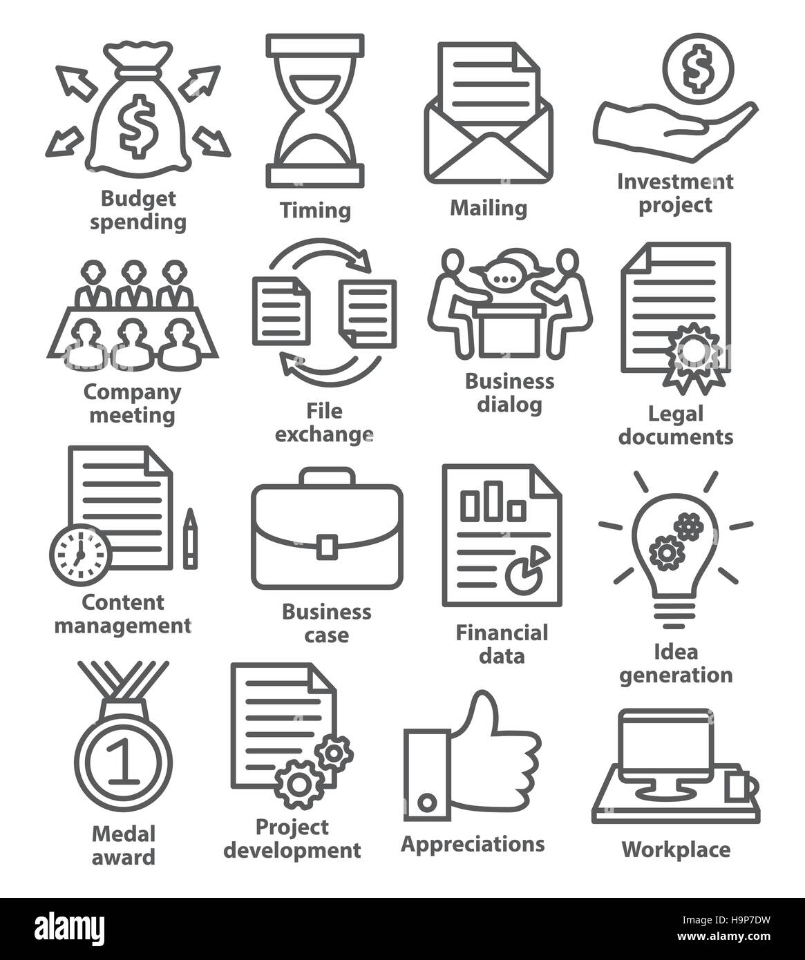 Business project planning icons in line style on white background Stock ...