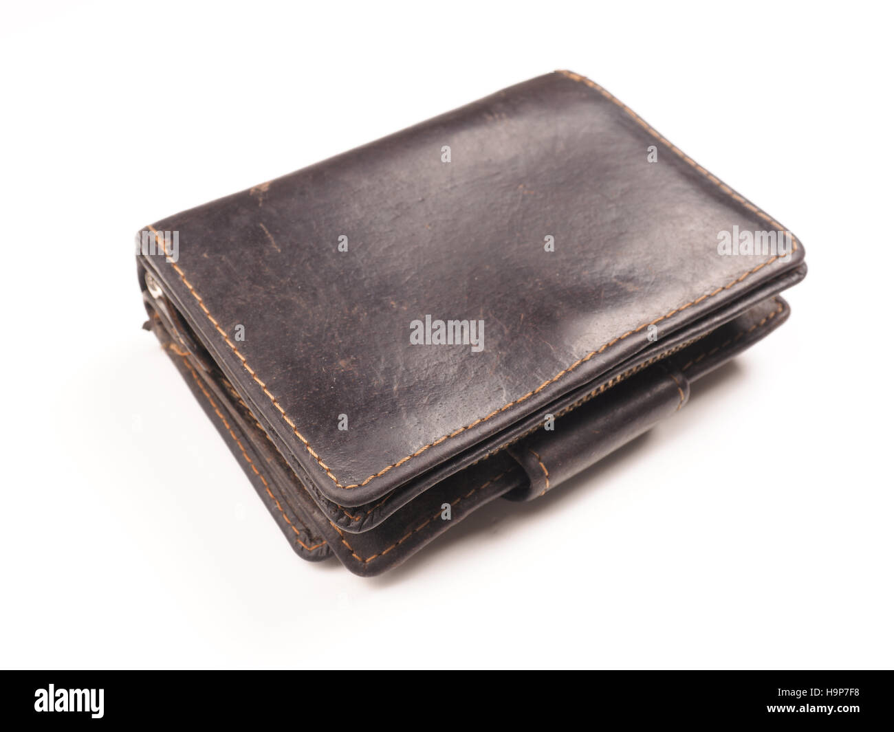 Old used leather wallet on a white background Stock Photo - Alamy