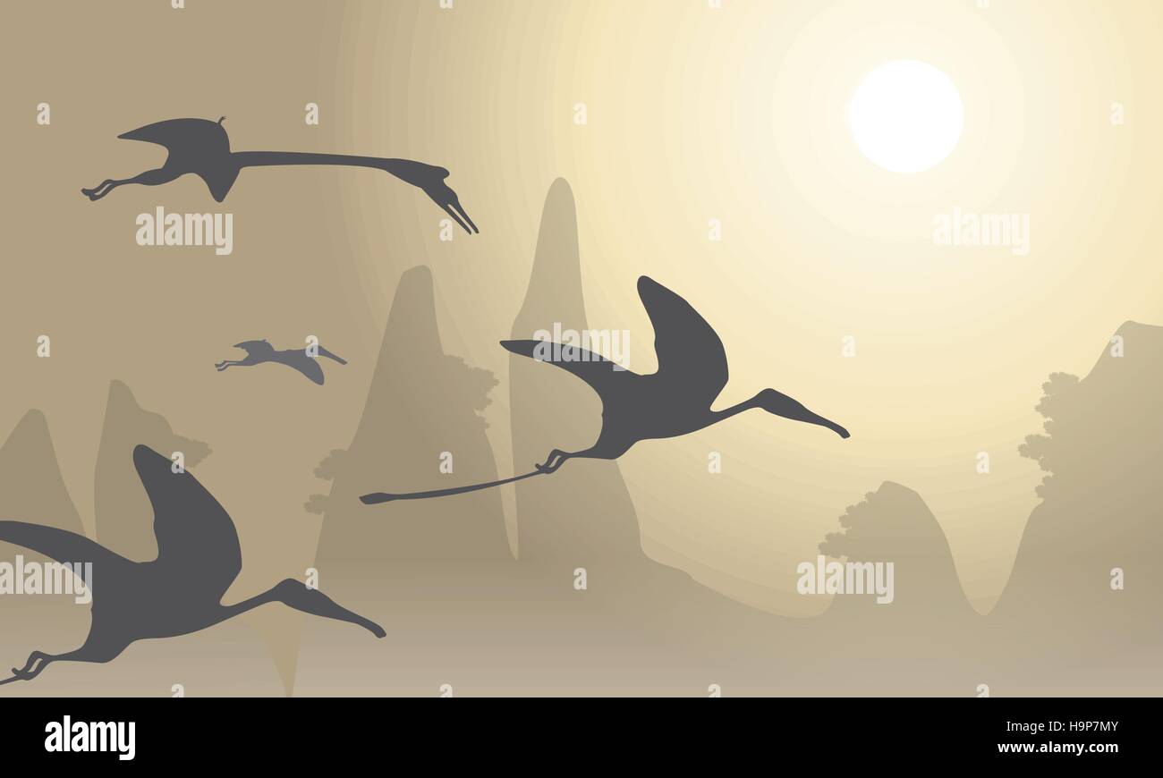Silhouette of pterodactyl beautiful landscape Stock Vector Image & Art ...