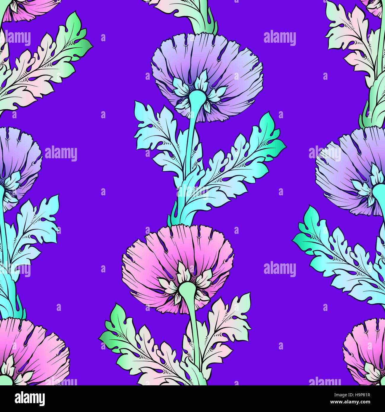 Garden flowers. Seamless, hand-painted, soft gradient pattern. Vector ...