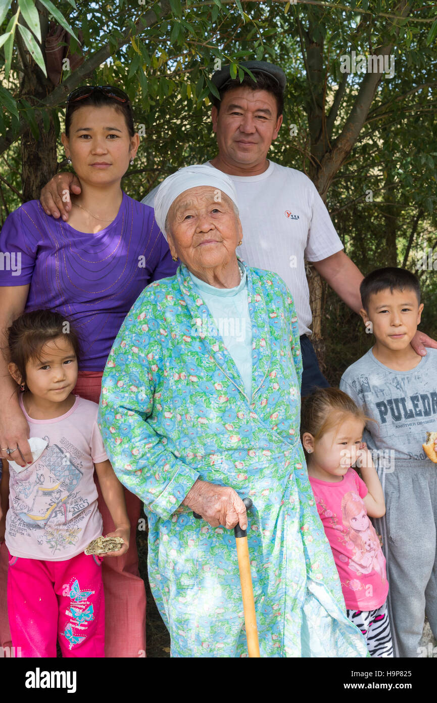 Kazakh family with children and an elderly woman, Altyn Emel National ...