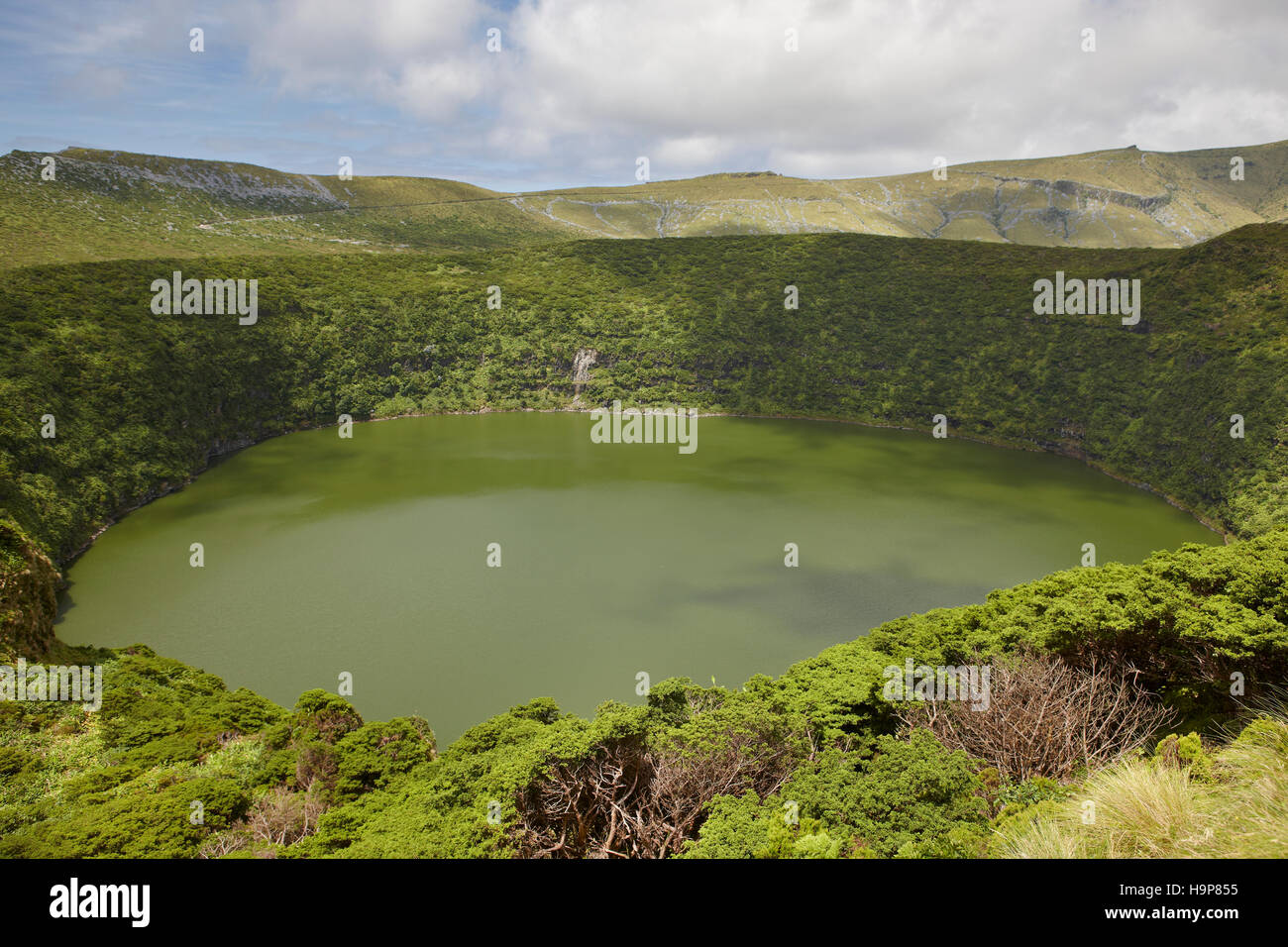Azores landscape with lake in Flores island. Caldeira Funda. Portugal ...