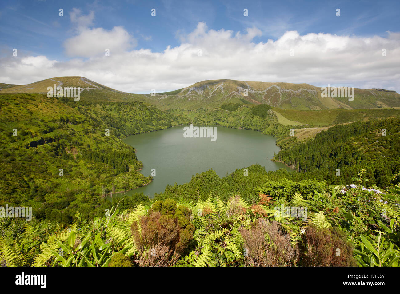 Azores landscape with lake in Flores island. Caldeira Funda. Portugal ...
