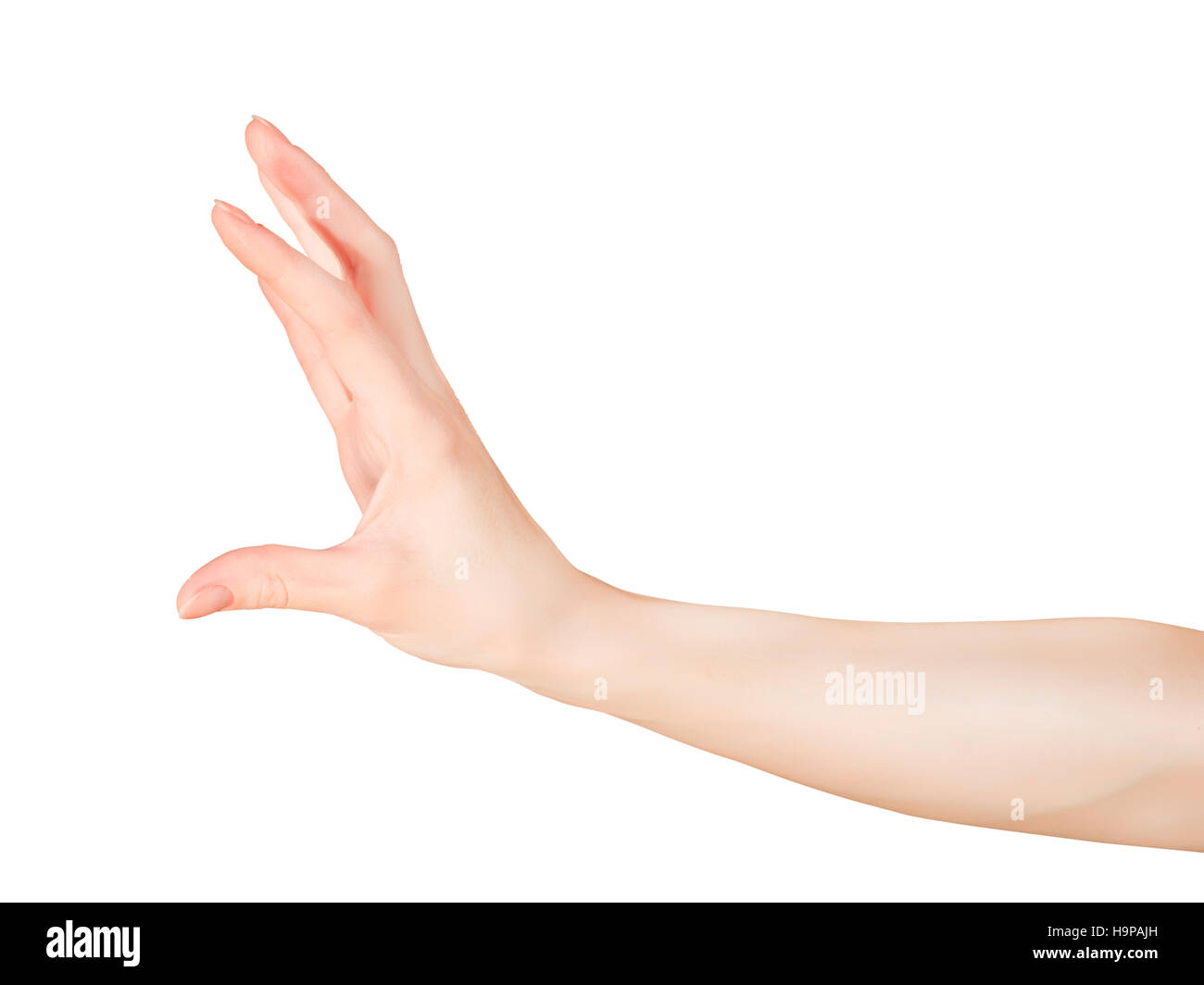 Beautiful woman hand holding or measuring something small with her ...
