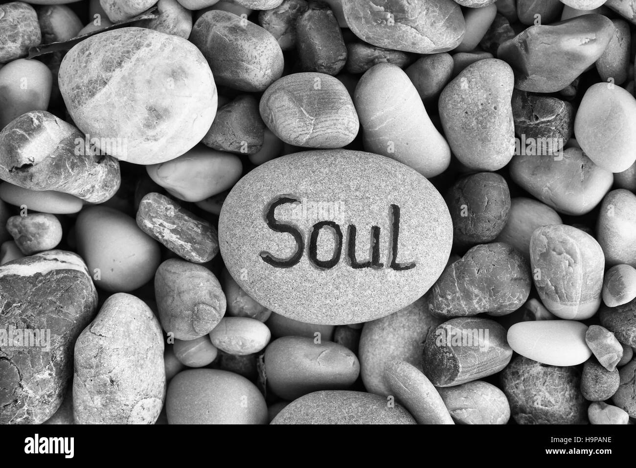 Word Soul written on stone. Black and White. Close up Stock Photo - Alamy