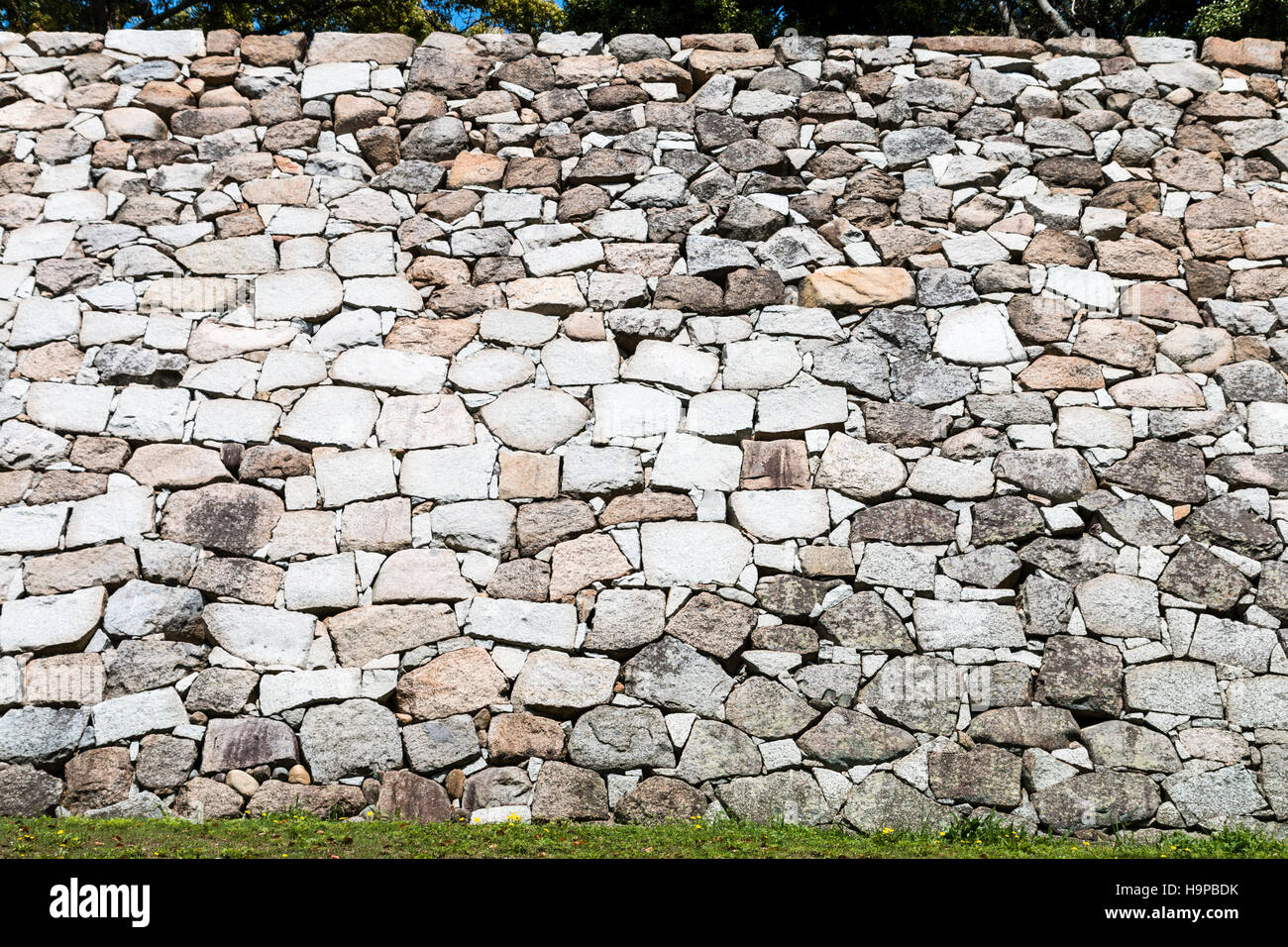 Japan, Akashi castle, AKA Kishun-jo. View looking up Ishigaki stone ...