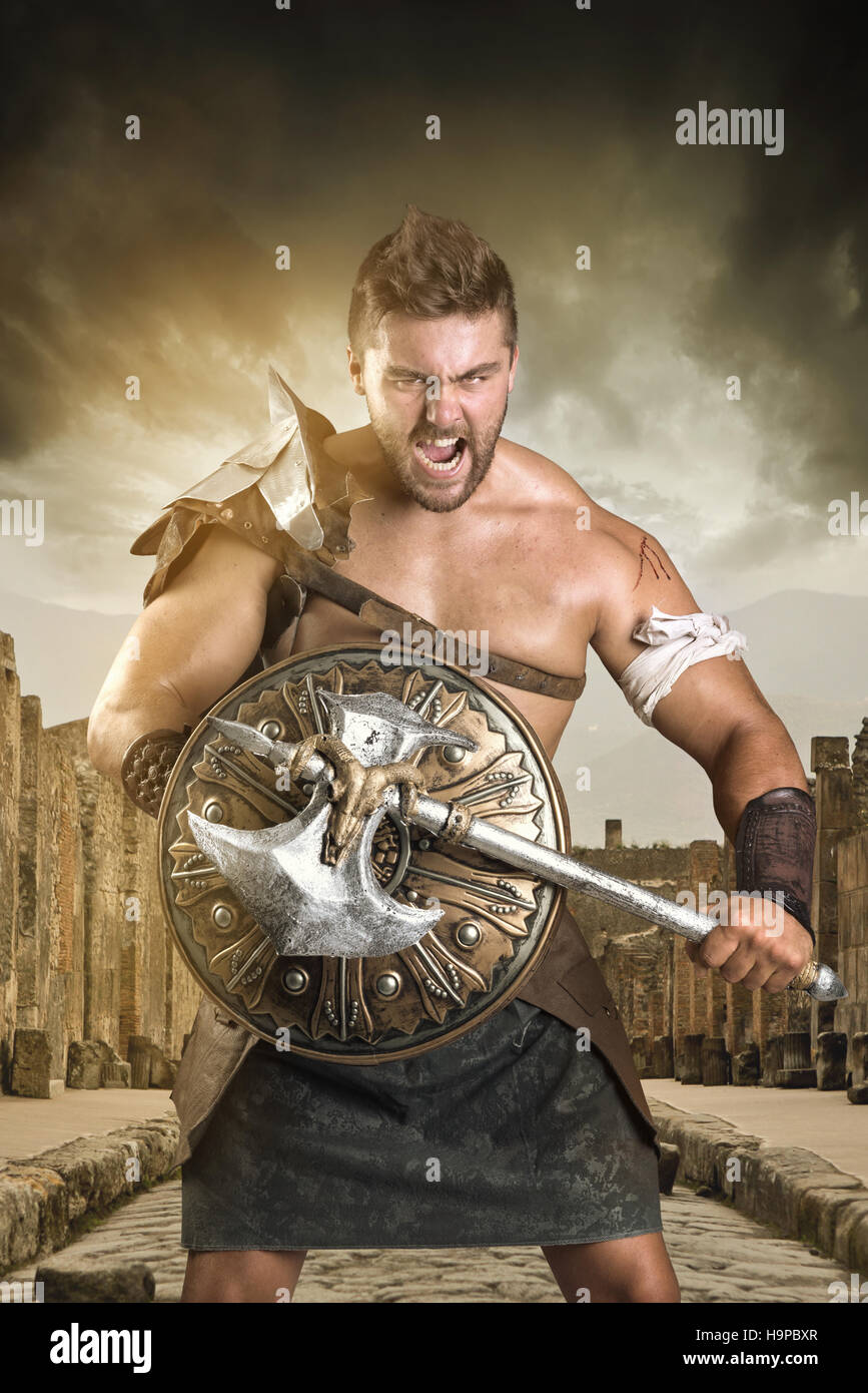 Ancient warrior or Gladiator ready to fight in the arena Stock Photo ...