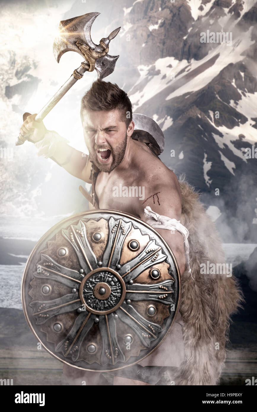 Ancient barbarian warrior or Gladiator ready to fight Stock Photo - Alamy