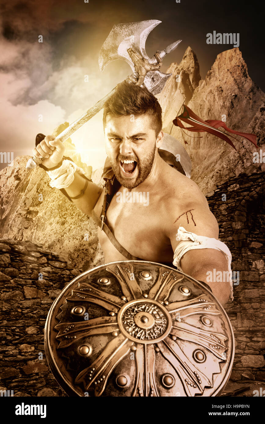 Ancient barbarian warrior or Gladiator ready to fight Stock Photo - Alamy
