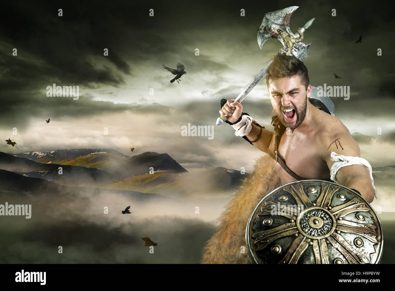 Ancient barbarian warrior or Gladiator ready to fight Stock Photo - Alamy