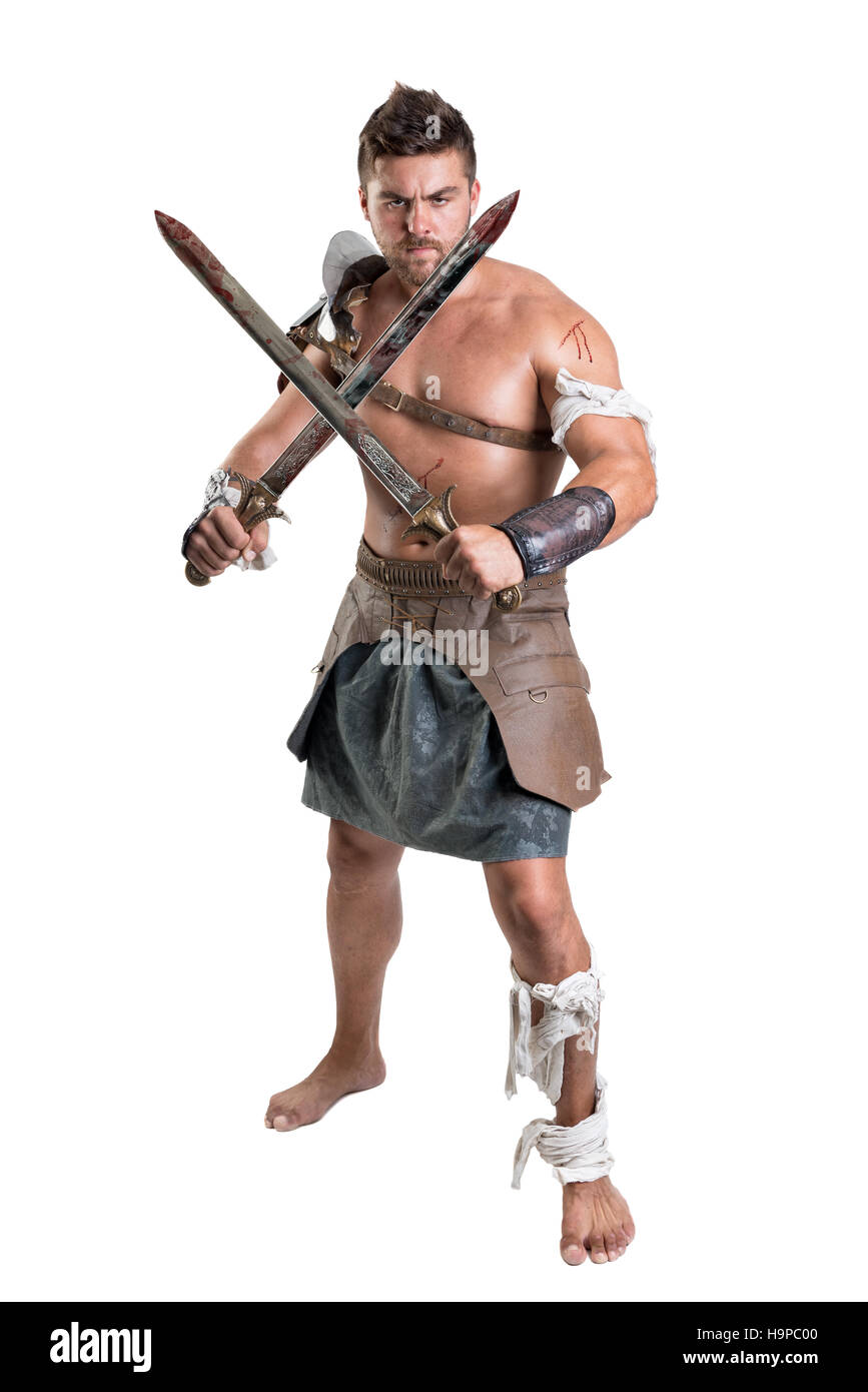 Ancient warrior or Gladiator isolated in a white background Stock Photo ...